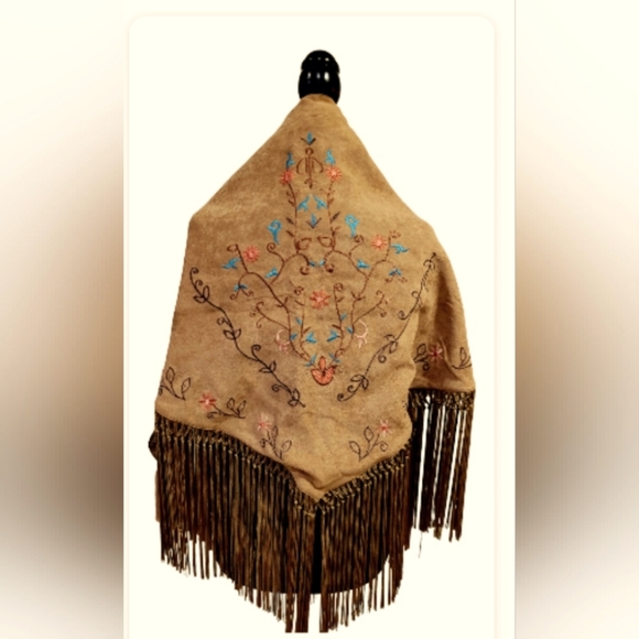 Accessories | Vintage Bohemian Shaw Suede Fringe Tassels Tan With ...